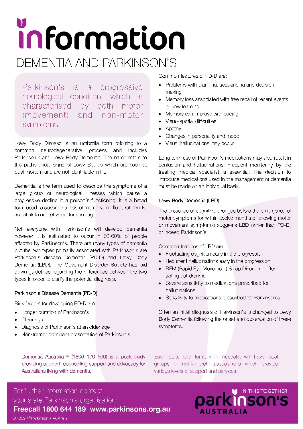 Information-Sheet-2.10-Dementia-and-Parkinsons_0620 | Parkinsons NSW
