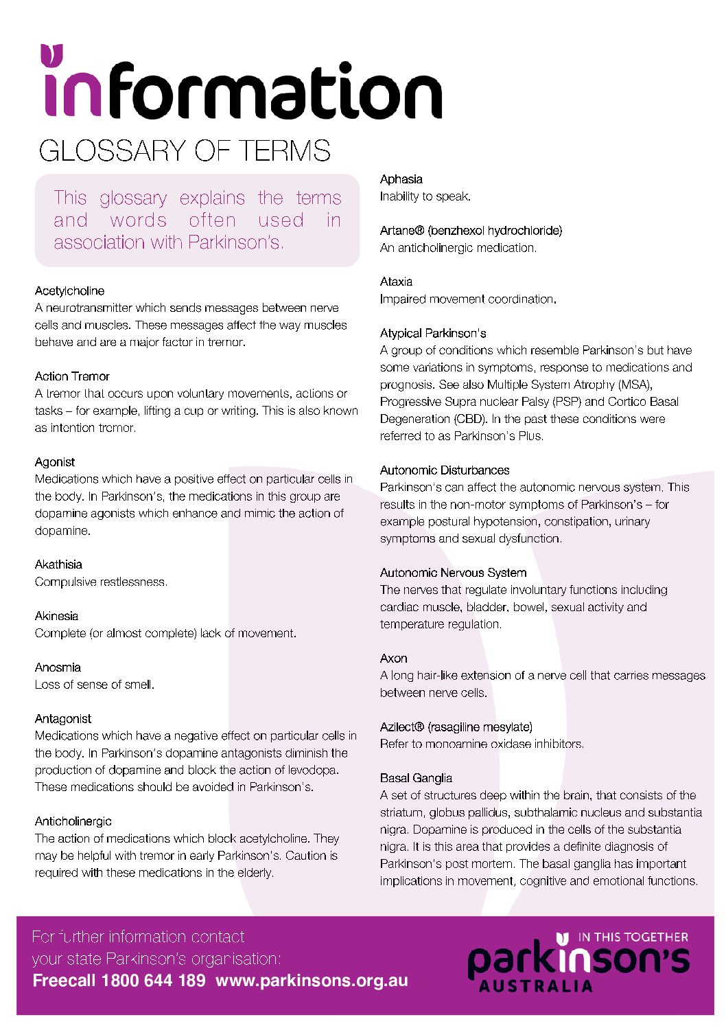 Information-Sheet-3.1-Glossary-of-Terms_0620 | Parkinsons NSW