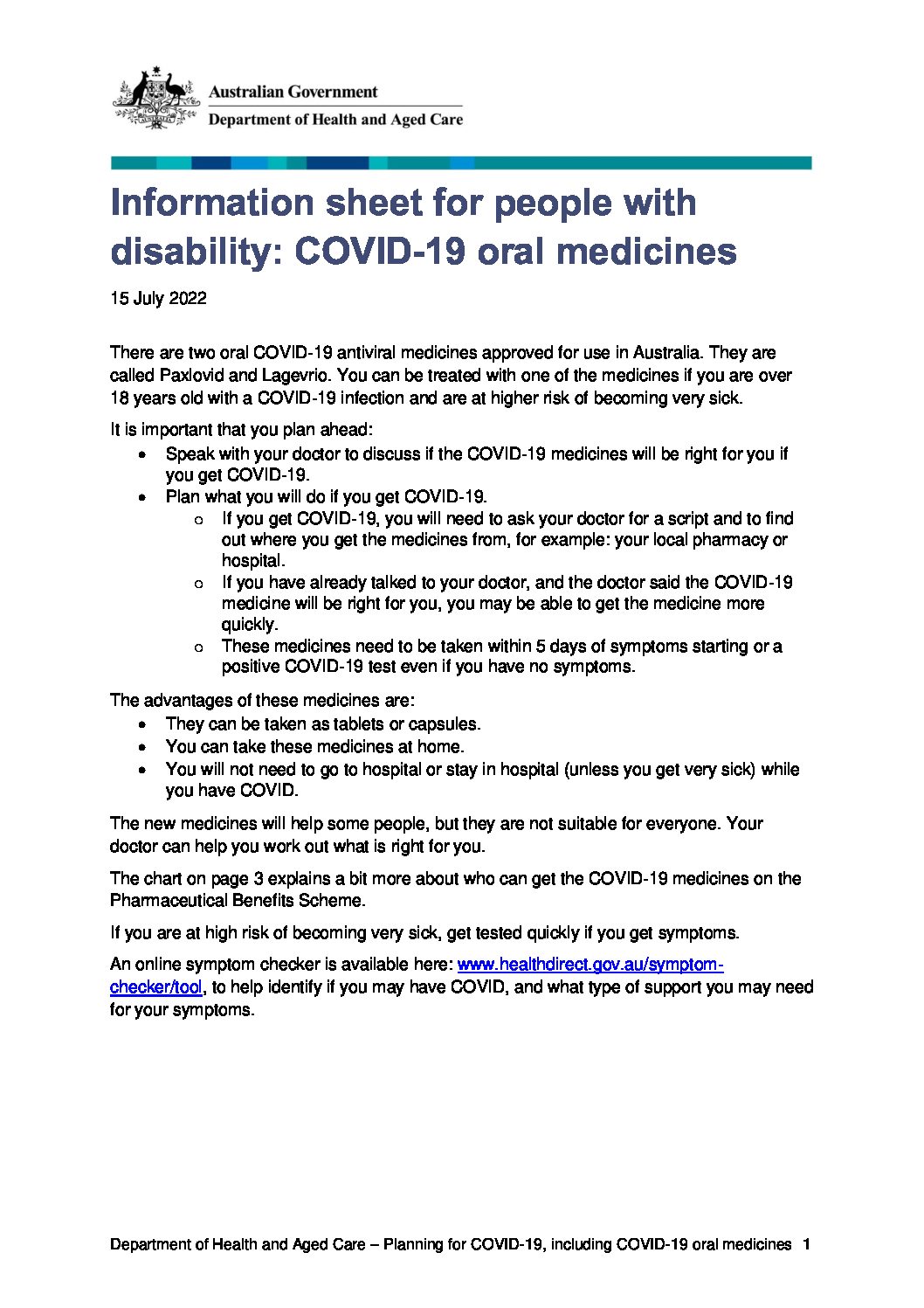 Information sheet for people with disability – COVID-19 oral medicines ...